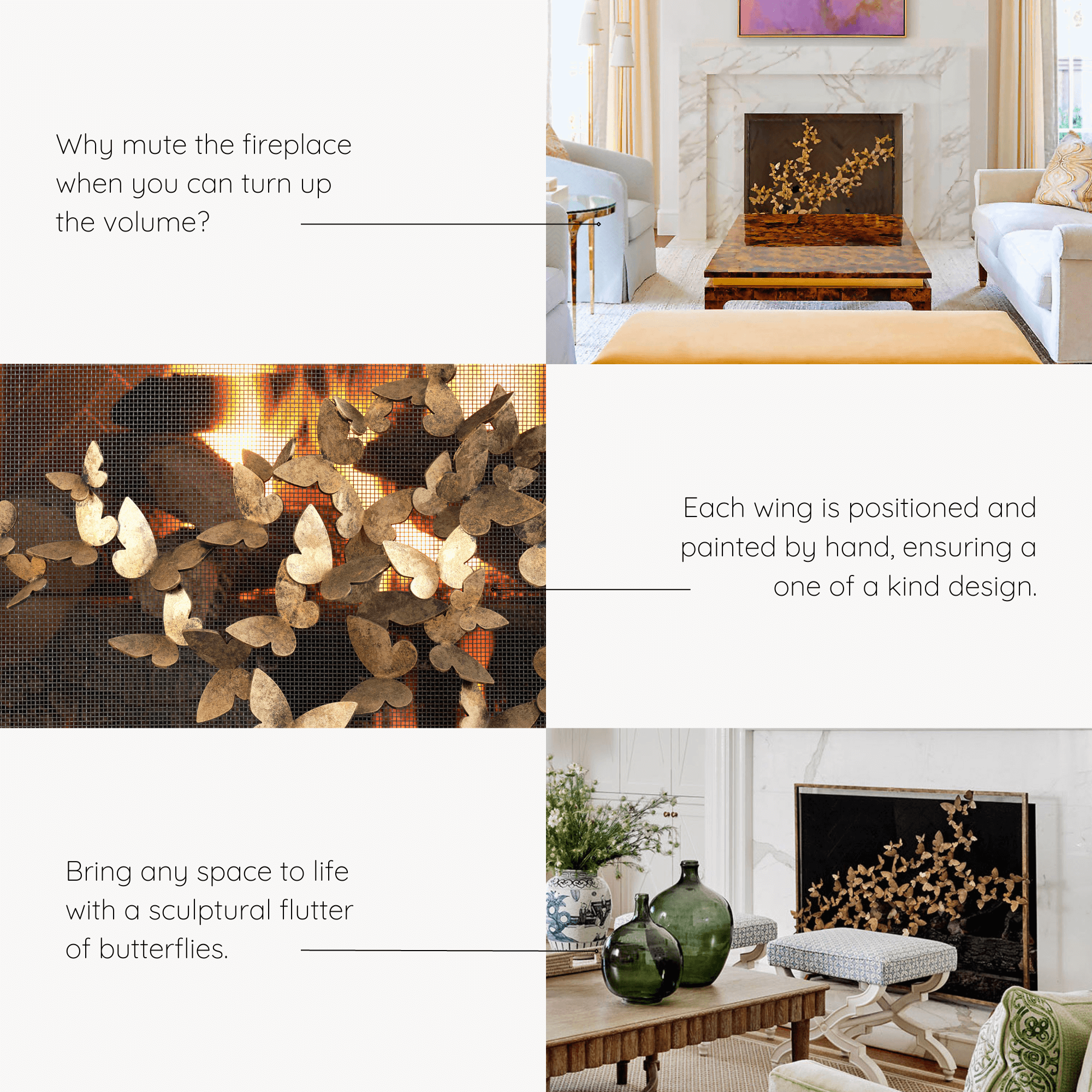 Butterfly Fireplace Screen | Decorative Fireplace Cover